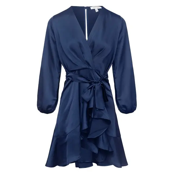 URBAN TOUCH Long Sleeve Wrap Front Dress Navy - Blue