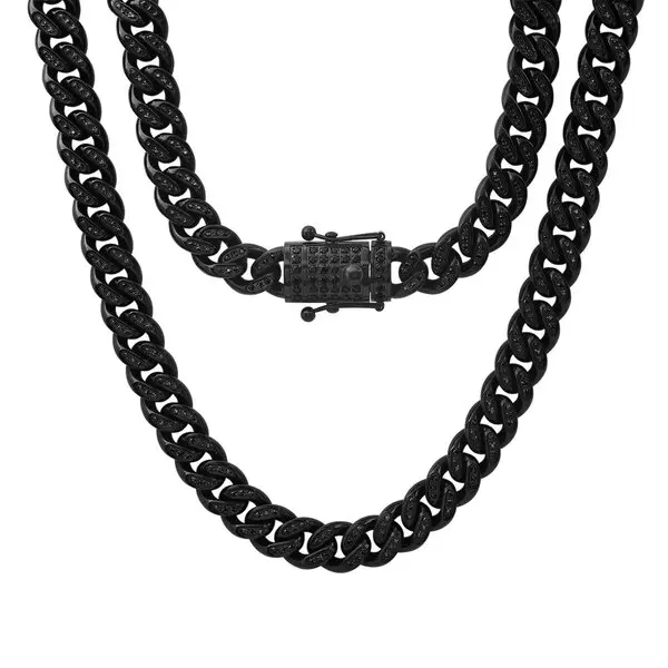 STEELTIME Stainless Steel Ip Plated 10mm Miami Cuban Link Cz Iced Out Chain With Box Clasp 24 Inch - Black