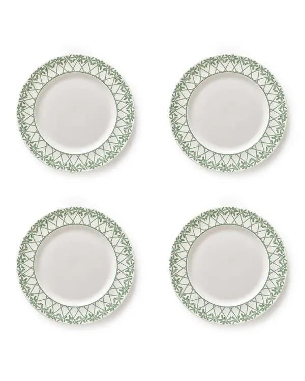 PINK HOUSE Fine Bone China Set Of Four Dinner Plates Palms - Green