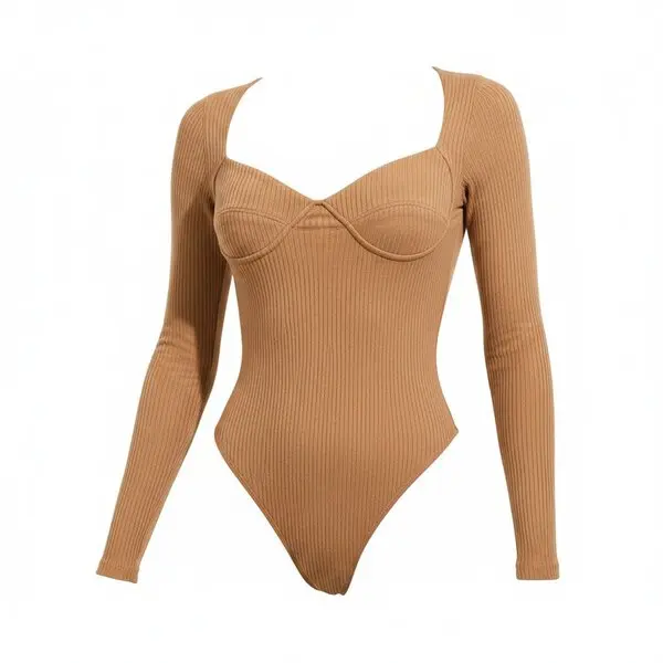CHUKS COLLINS Neutrals Tan Lady Liberty Long Sleeve Leotard Diffusion Collection Tasou The Athletic Side Of Us - Brown