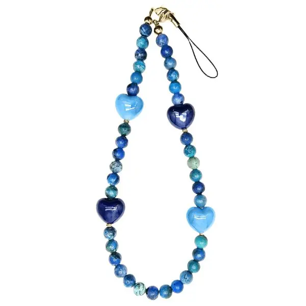 FARRA Opal Gemstone With Ceramic Hearts Phone Strap - Blue
