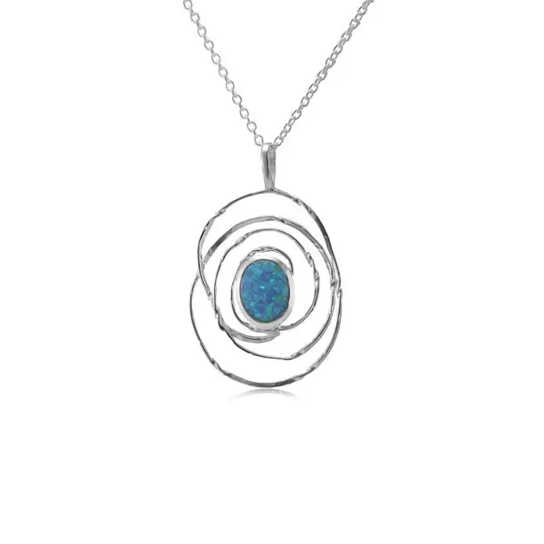 ISLA SILVER Silver / Blue Oval Spiral Blue Opal Pendant - Silver/blue