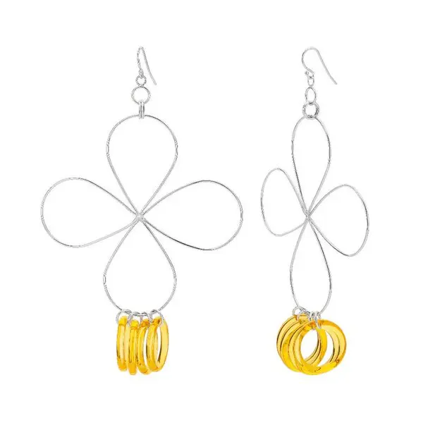 GOLD & HONEY Silver / Yellow Yellow & Silver Flower Drop Earrings - Silver/yellow