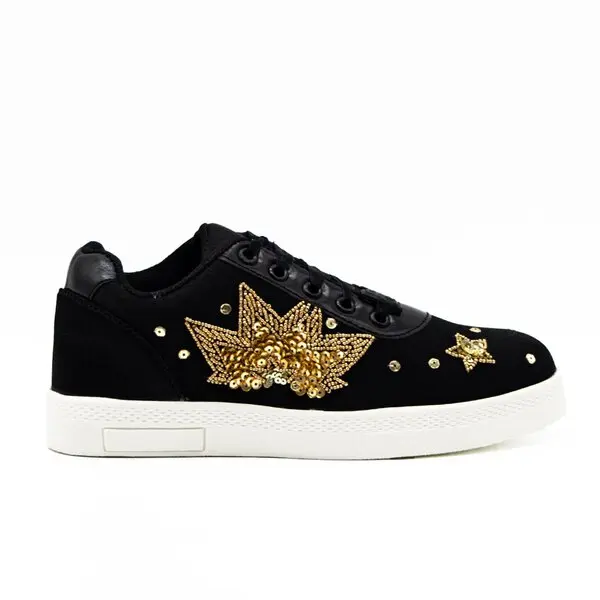 RETTROSE Emiliana Luxury Satin Handmade Embellished Tennis Shoe - Black