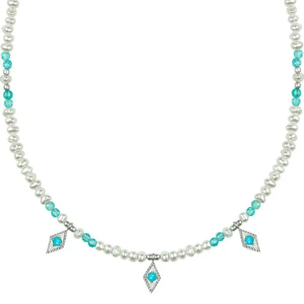 CHARLOTTE'S WEB JEWELLERY Mughal Love Beaded Necklace Pearl & Apatite - Silver