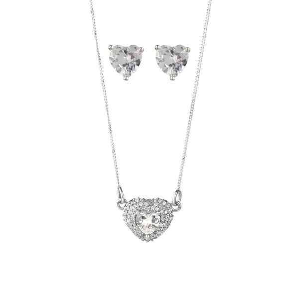 CHIARELLA Silver / White Set Corazón Multi Circones – White: Necklace + Earrings - Silver/white