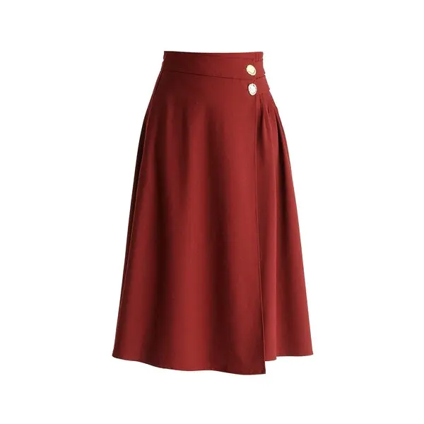 PAISIE Wrap Midi Skirt With Pleated Detail In Burgundy - Red