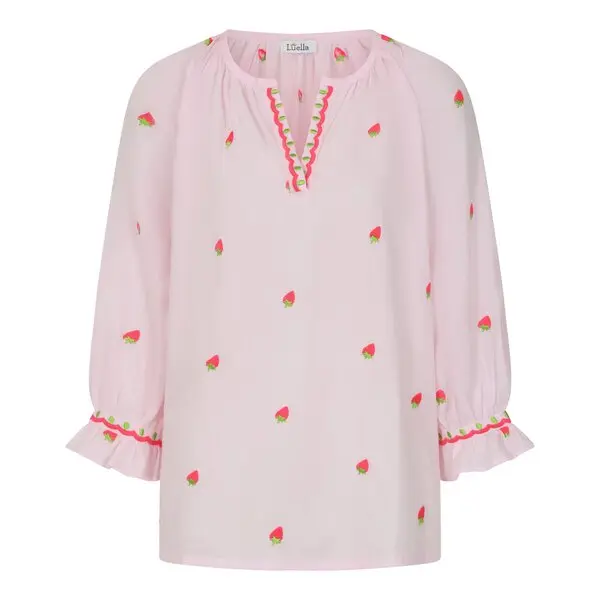 LUELLA FASHION Pink / Red Florento Cotton Top Embroidered Strawberries - Pink/red