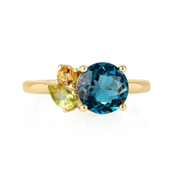 AUGUSTINE JEWELS Teal Topaz Gold Cluster Ring - Blue/yellow