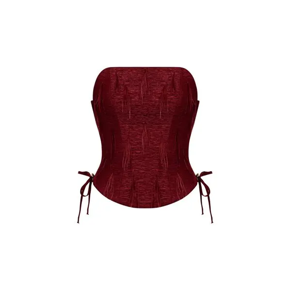 ELSAVA Woven Feather Corset – Crimson - Red