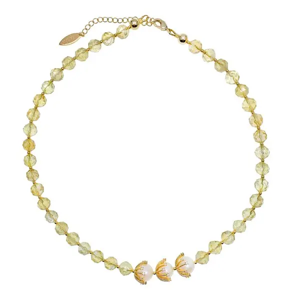 FARRA Citrine With Freshwater Pearls Short Necklace - Yellow