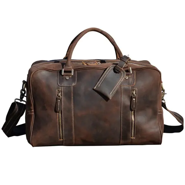 TOURI Genuine Leather Over Night Bag Dark - Brown