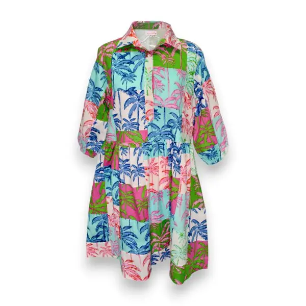 MARY MARSHMALLOW Frannie Dress Short Paradise Palm Patchwork Multi - Orange