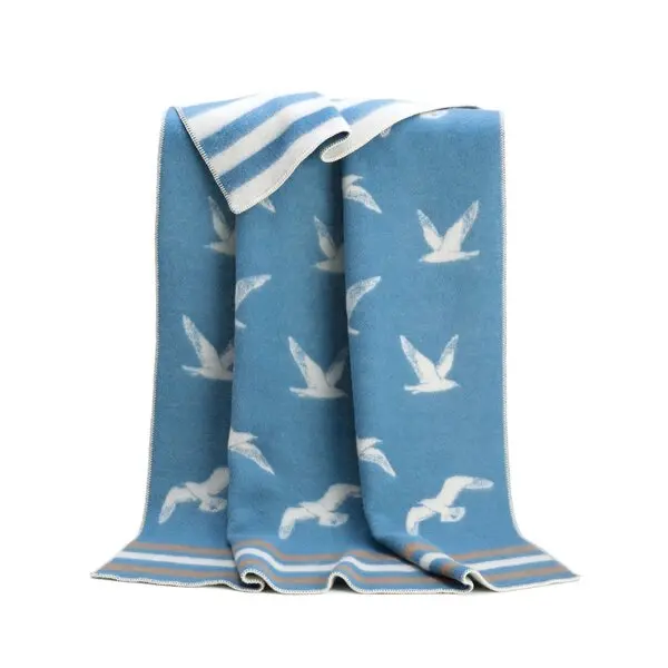 J.J.Textile Blue / White Seagull Wool Blanket - Blue/white