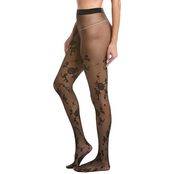 HIGH HEEL JUNGLE BY KATHRYN EISMAN Floral Jacquard Sheer Tights - Black