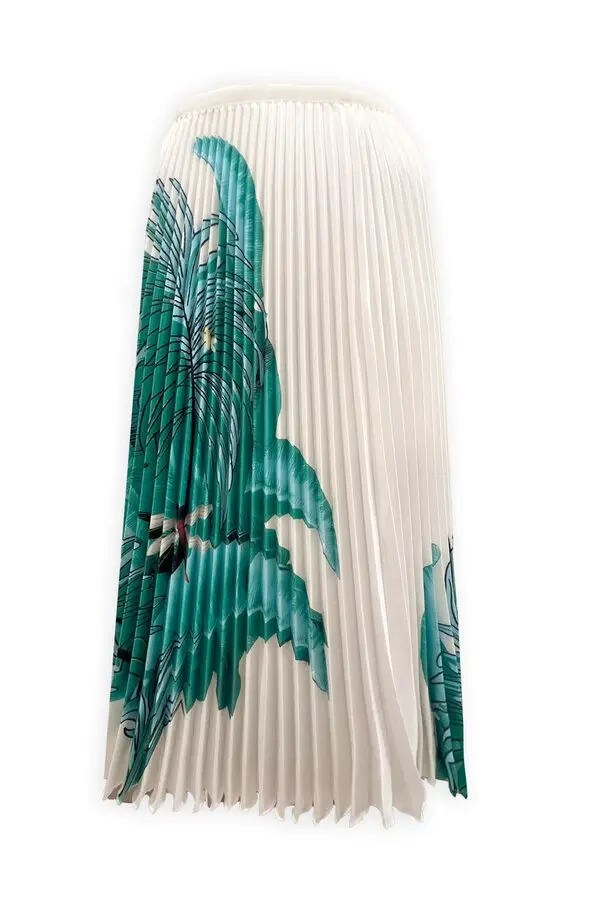 WILD COSMOS Lillian West Palm Pleated Skirt - White