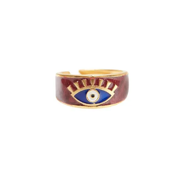 LES REINES Eye Of The Grand Bazaar Evil Eye Ring 24k Gold Plated - Red