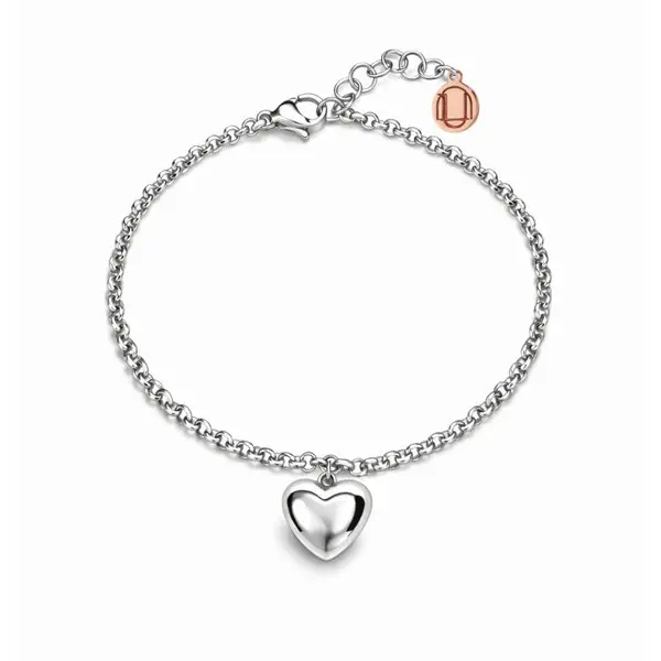 UNALOE Sterling Heart Charm Chain Bracelet – Elegant Minimal Jewelry, Love Symbol - Silver
