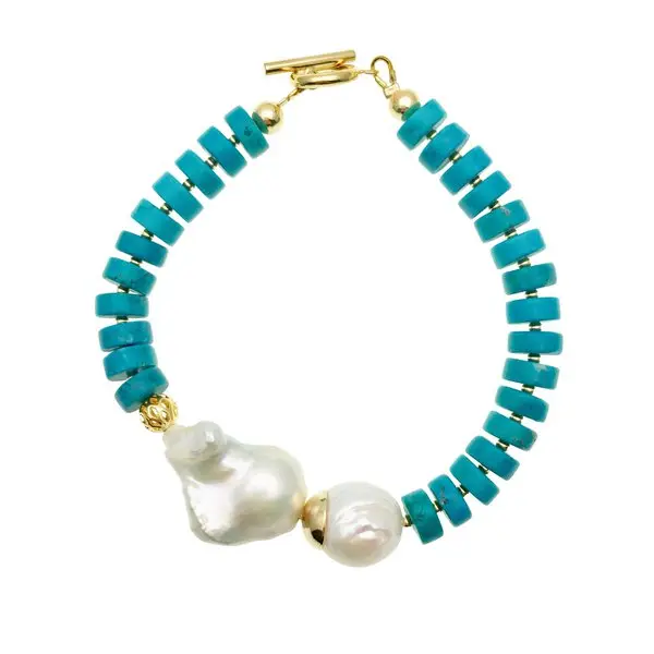 FARRA Turquoise & Baroque Pearl Bracelet - Blue