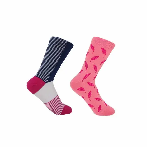 PEPER HAROW - MADE IN ENGLAND Navy Anne & Pink Leaf Socks 2 Pack - Blue/pink