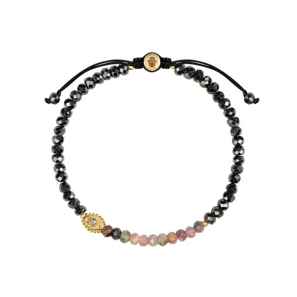 KARMA AND LUCK Grounded In Love Evil Eye Tourmaline Hematite Bracelet - Grey