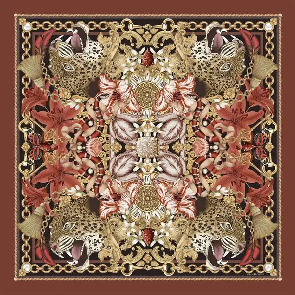 EMILY CARTER Red / Gold The Leopard & Tulip Wool Scarf Xl - Red/gold