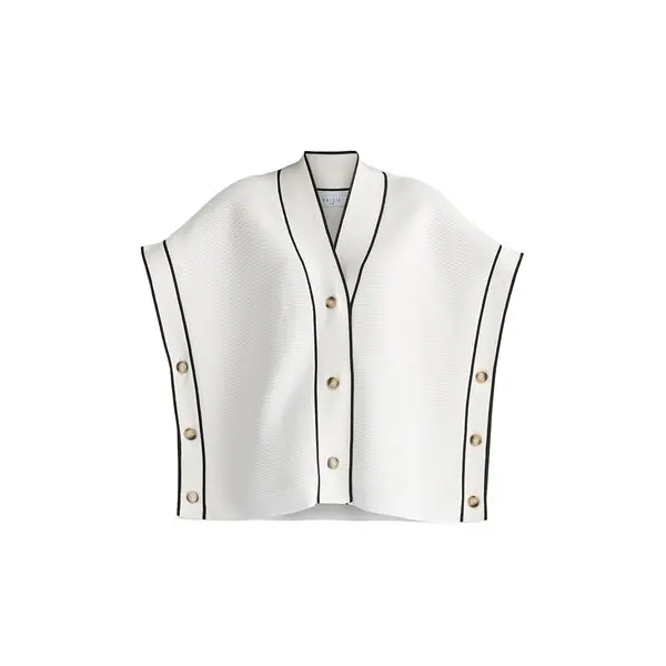 PAISIE Button Details Kimono Ribbed Cardigan - White