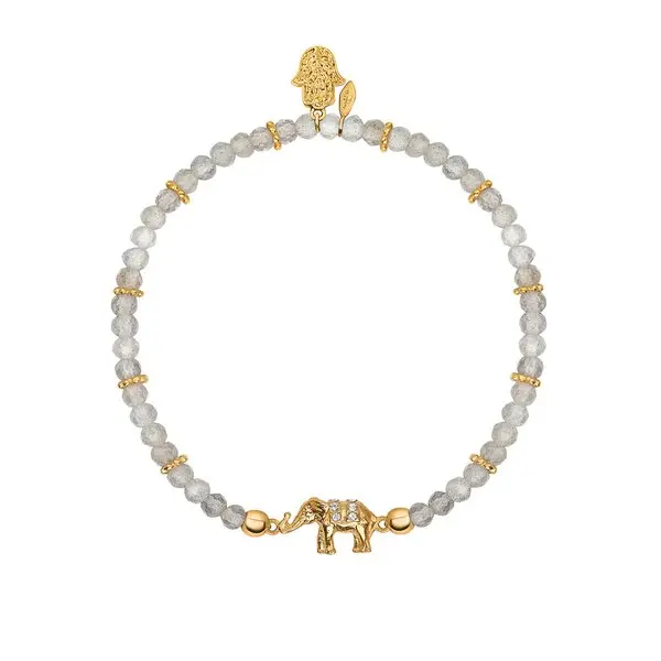 KARMA AND LUCK Neutrals Mind Nourisher Labradorite Elephant Charm Bracelet - Grey