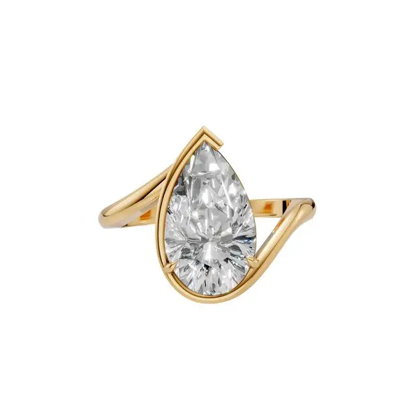 AYA FINE JEWELRY Pear Cut Lab Grown Diamond Solitaire Statet Ring In 3.01 Ctw 14k Gold - Yellow