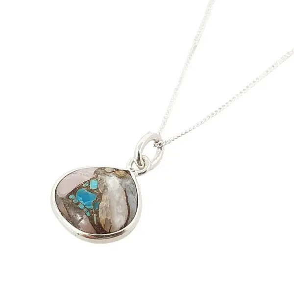 HARFI Blue / Silver Sterling Silver Opal & Turquoise Gemstone Crystal Necklace - Blue/silver