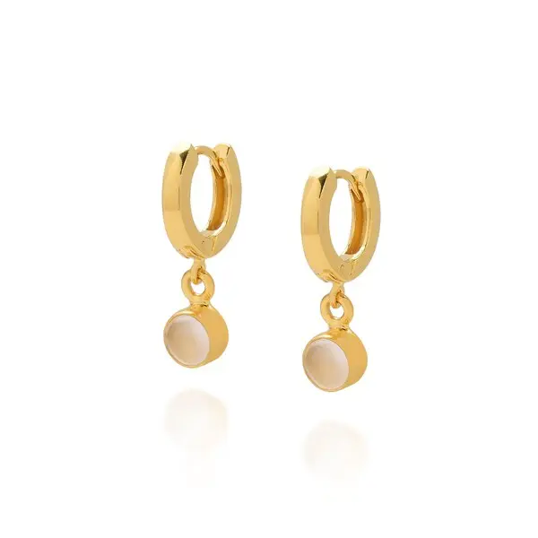 NELLOU JEWELLERY Neutrals / Gem Hoop June Birthstone Earrings Plated Sterling Silver Moonstone - Gold