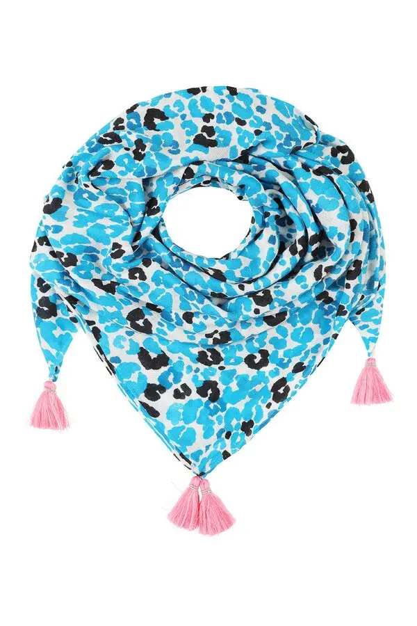 MERCY DELTA Cashmere Square Scarf Pina Colada Aqua - Blue