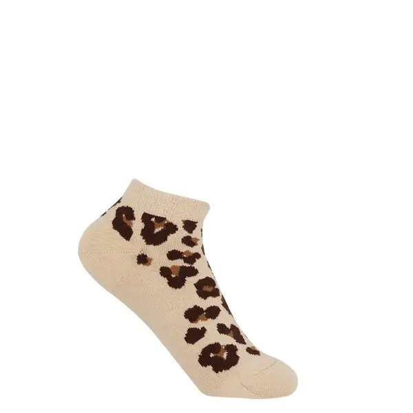 PEPER HAROW - MADE IN ENGLAND Leopard Trainer Socks - Brown