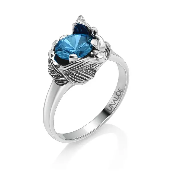 UNALOE Silver / Blue Sterling Silver Ring With Royal Blue Zirconia Coleus– Handmade Jewelry - Silver/blue
