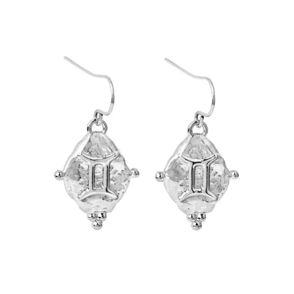 SEVEN SAINTS Gemini Vintage-style Dangle Earrings, White Rhodium Plated - Silver