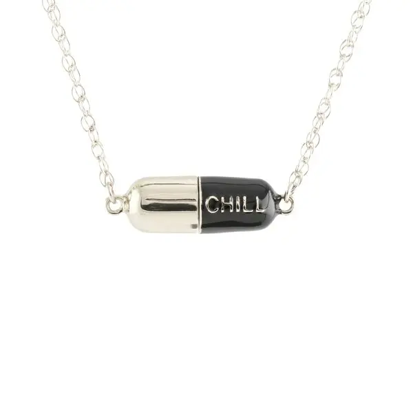 Kris Nations Black / Silver Big Chill Pill Chain Necklace Black & Sterling Silver - Black/silver