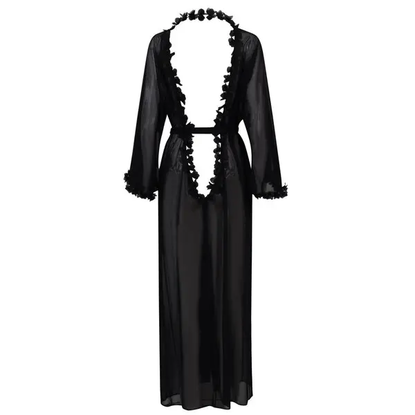 BELLE ET BON BON New Edition Fifi Full Length Backless Semi Sheer Petal Kimono - Black