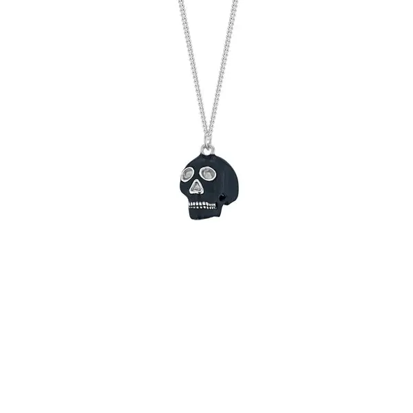 TRUE ROCKS Silver / Black Black Enamel & Sterling Silver Mini Skull Pendant - Silver/black