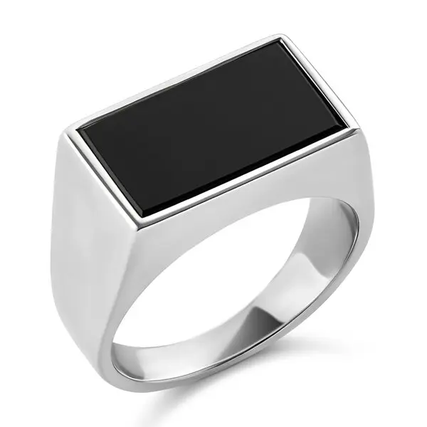 HEIR LONDON Silver / Black Handcrafted Silver Chunky Ring With Black Onyx Stone Nighthawk Silver - Silver/black