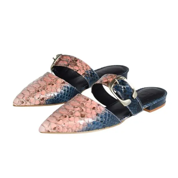 AETHRA SHOES Akid Leather Buckle Mule Flats - Black