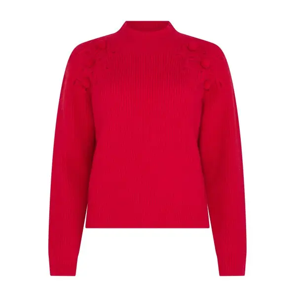 SOUR FIGS Shoulder-detail Bobble-knit Jumper In Crimson - Red