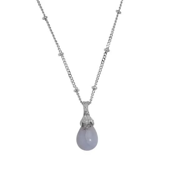 CLAIRE HILL DESIGNS Lace Agate Silver Lichen Pendant Necklace - Blue