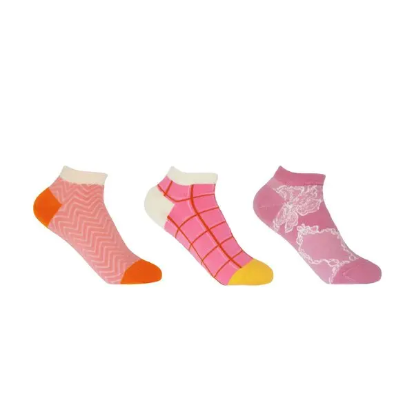 PEPER HAROW - MADE IN ENGLAND Trainer Sock Bundle Zigzag, Grid & Delicate - Pink