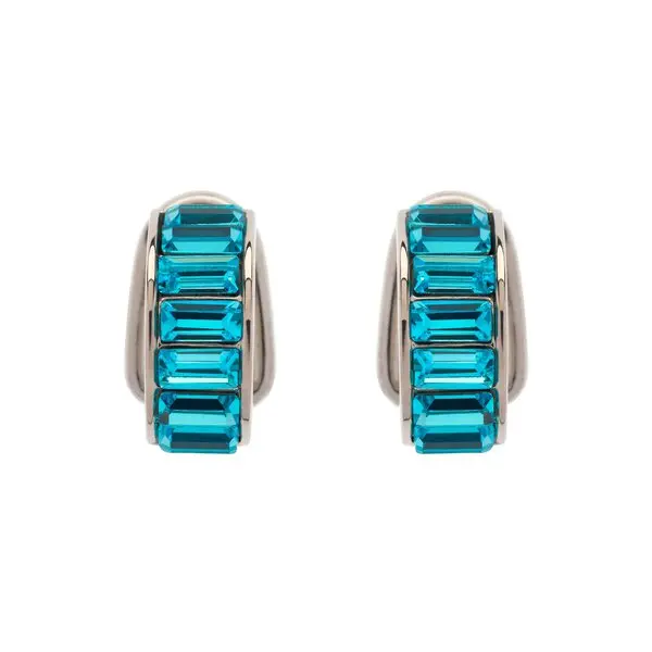 EMMA HOLLAND JEWELLERY Blue / Silver Platinum Aqua Baguette Crystal Clip Earrings - Blue/silver