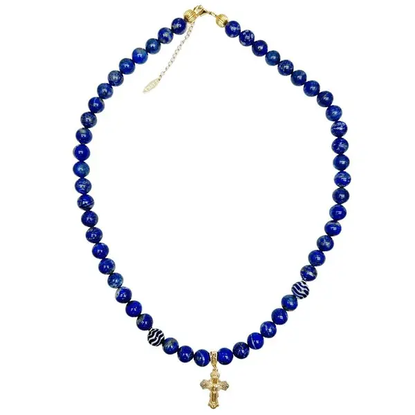 FARRA Lapis Cross Pendant Necklace - Blue