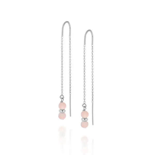 NELLOU JEWELLERY Silver / Pink Pink Opal Birthstone Drop Earrings – October In Sterling Silver - Silver/pink