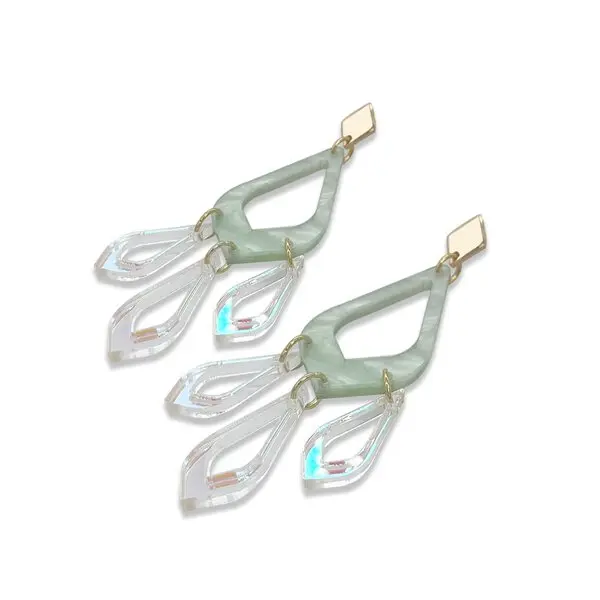 TOOLALLY Feather Drop Earrings Light & Iridescent