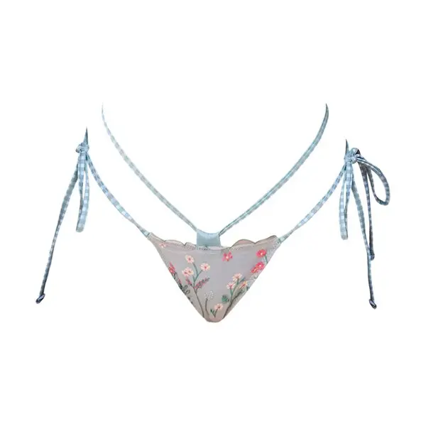 IVY SWIMWEAR Aster In Sage Plaid Bikini Bottoms - Green