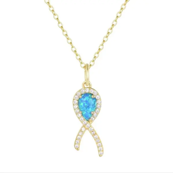 KAMARIA Cancer Ribbon Necklace With Opal - Blue