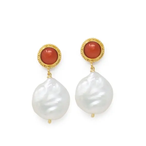 VINTOUCH ITALY Coral & Keshi Pearl Earrings - Red